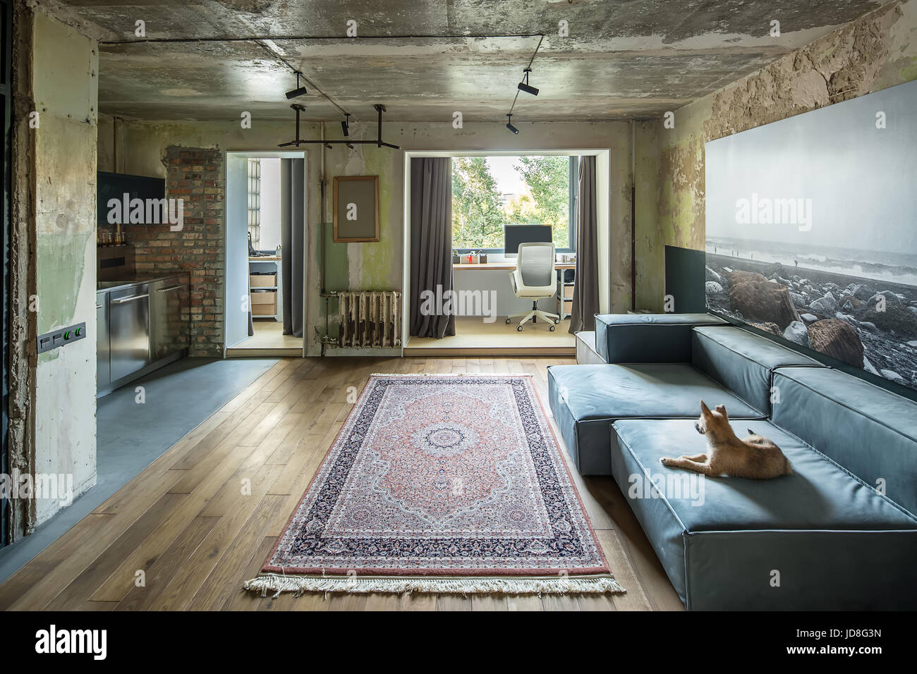 Hall in loft style Stock Photo - Alamy