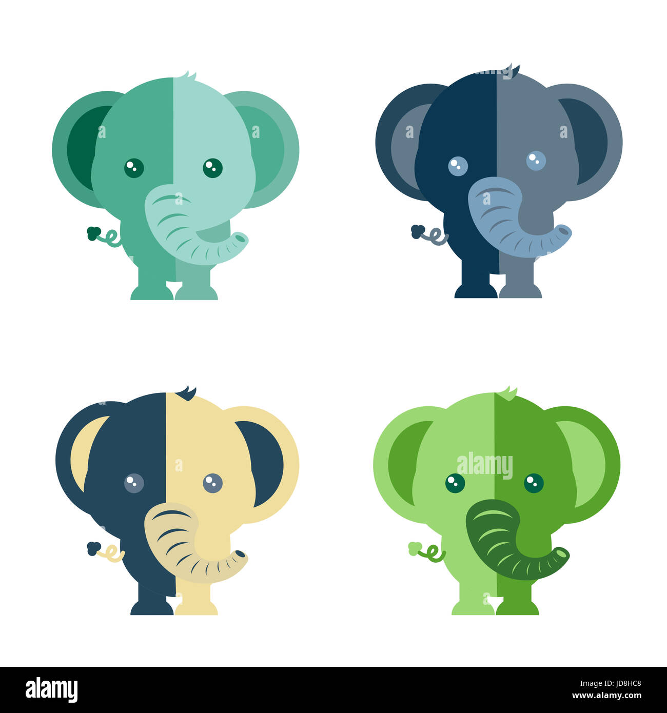 funny cartoon many color elephants illustration isolated on white ...