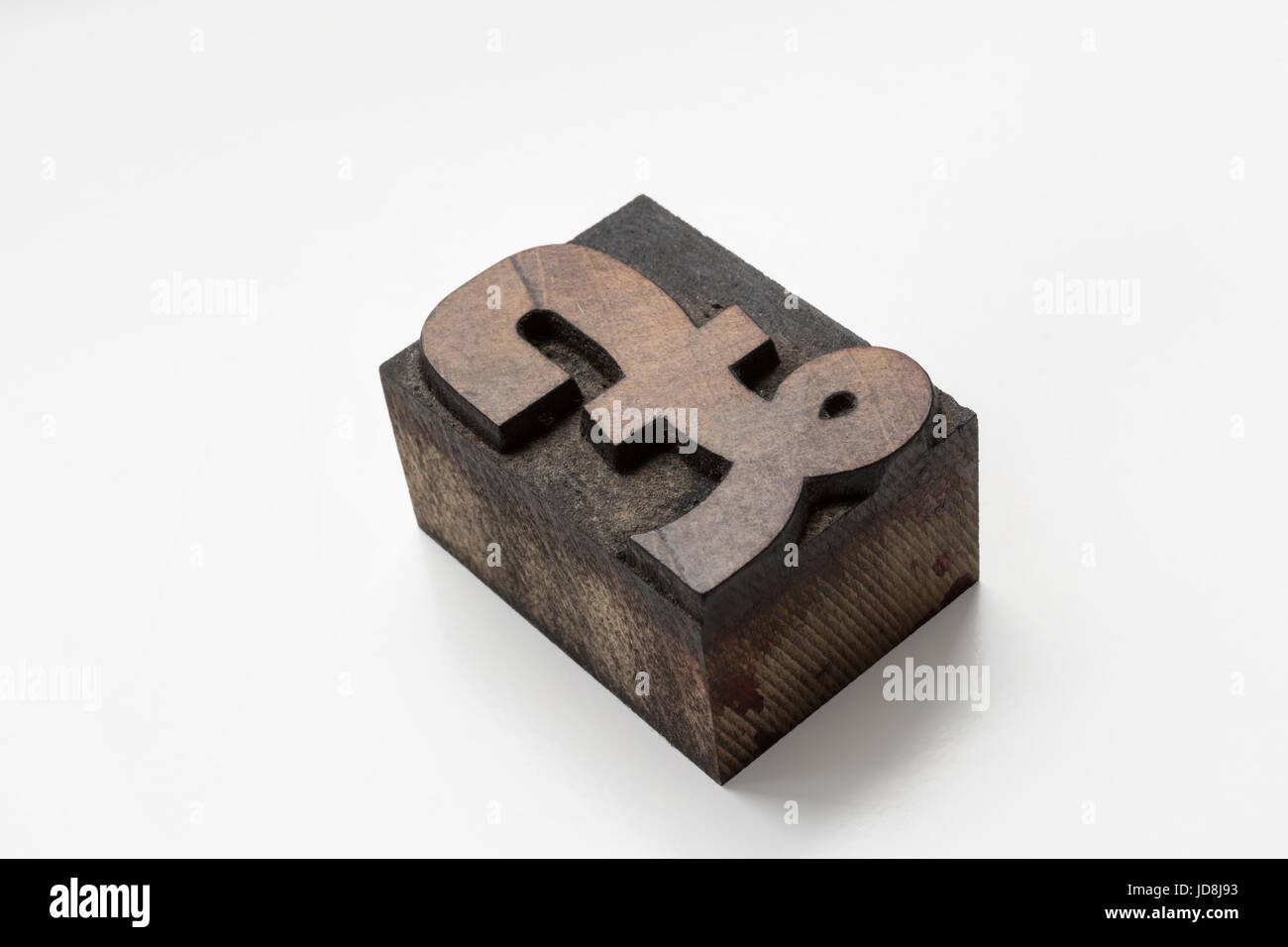 Old letterpress pound sign printing block isolated on a white ...