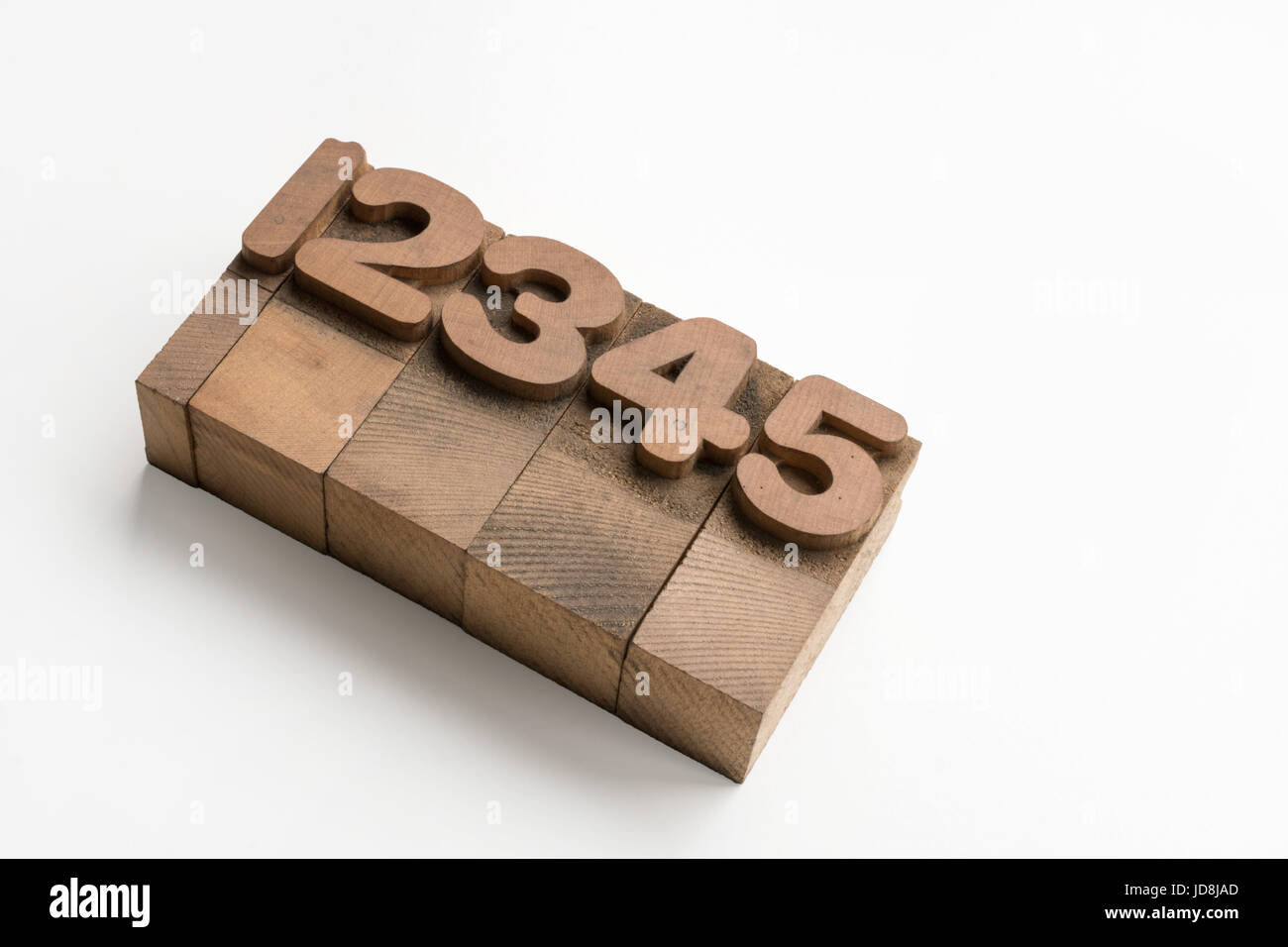 Old letterpress numbers 123 printing block isolated on a white ...