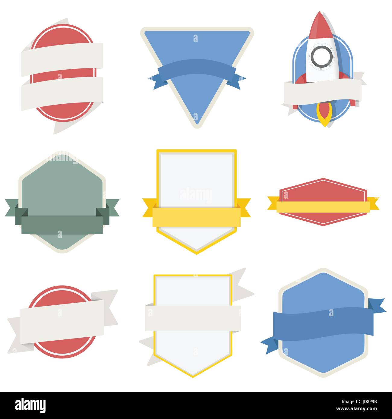 Mixed Set of Spaceship Badges Emblem Label Icon Illustration Vector ...