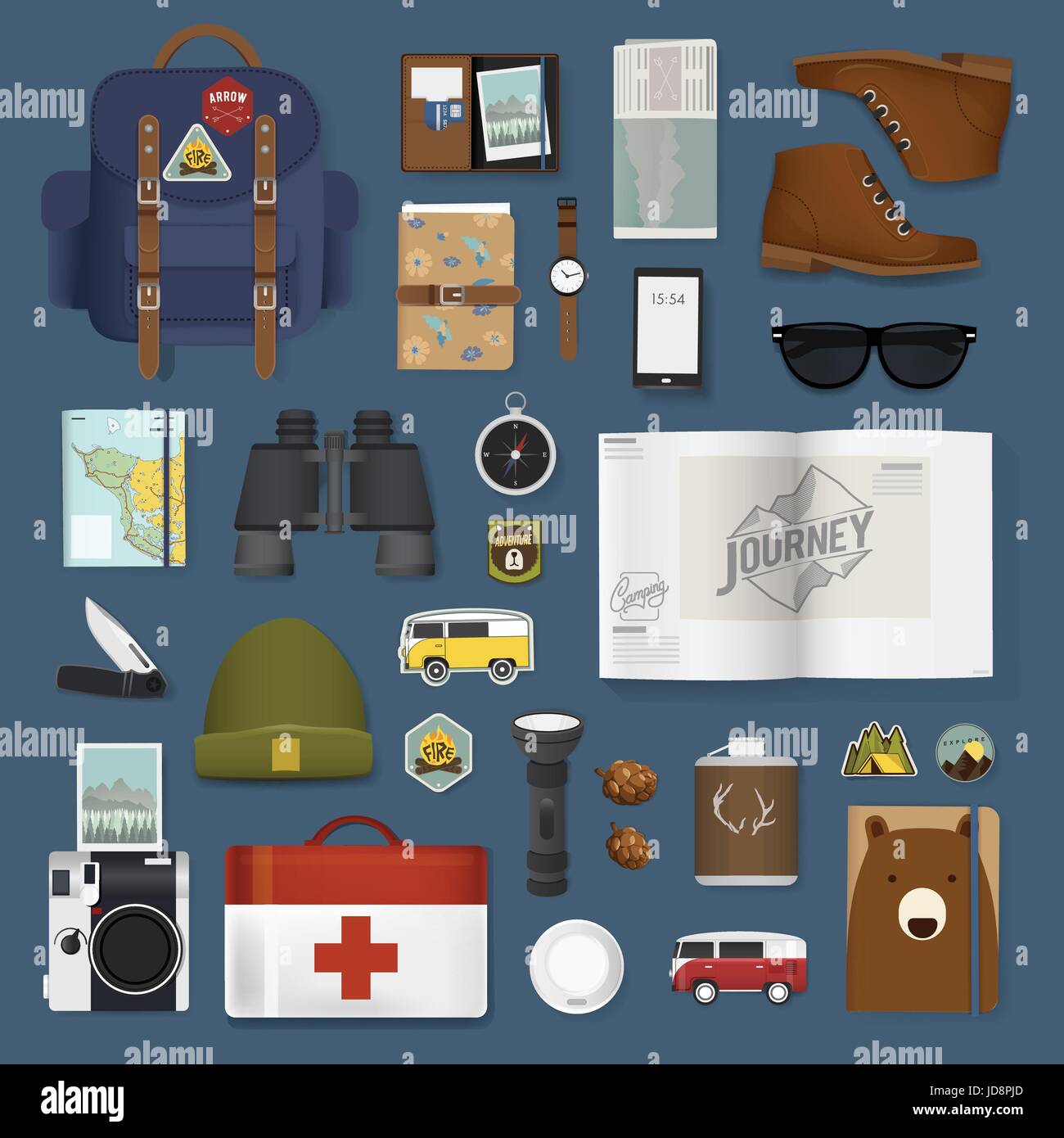 Mixed Set of Travel Packing Stuff Illustration Vector Stock Vector ...