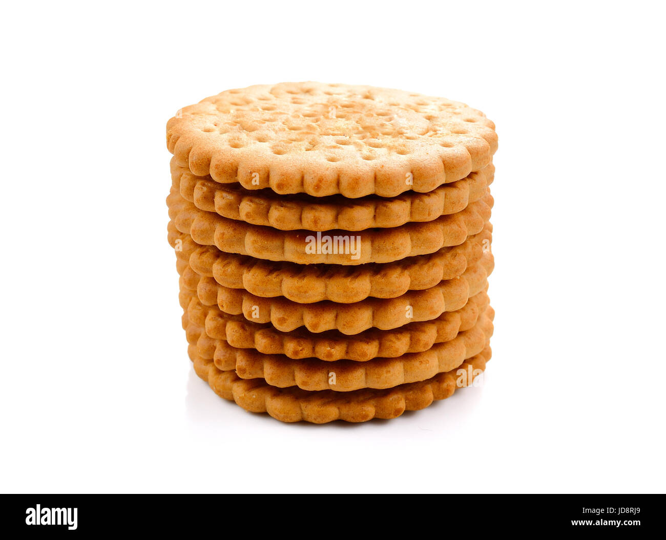 BISCUITS - A stack of delicious wheat round biscuits isolated on white ...