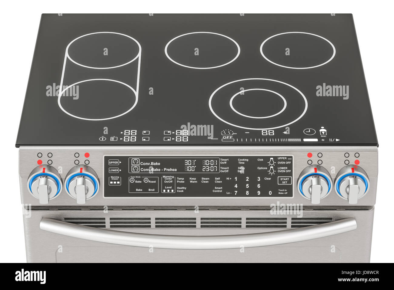 Electric slide-in convection range top view. Kitchen Stove, 3D ...