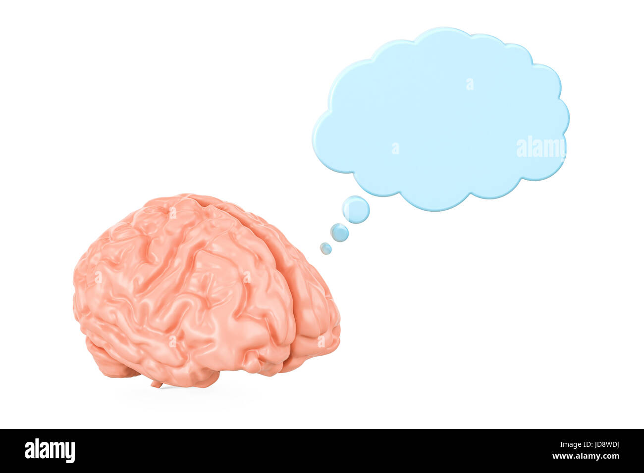 Human brain with thought cloud, 3D rendering isolated on white ...