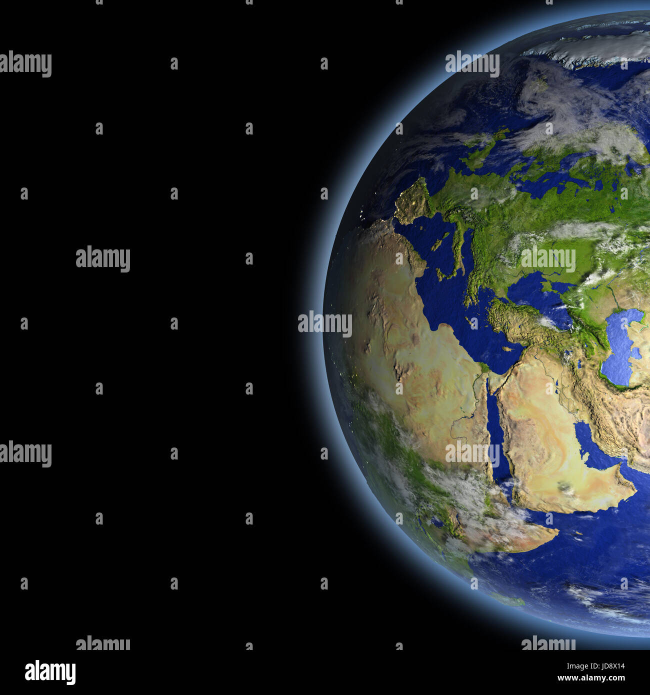 Europe on planet Earth as seen from orbit in space. 3D illustration ...