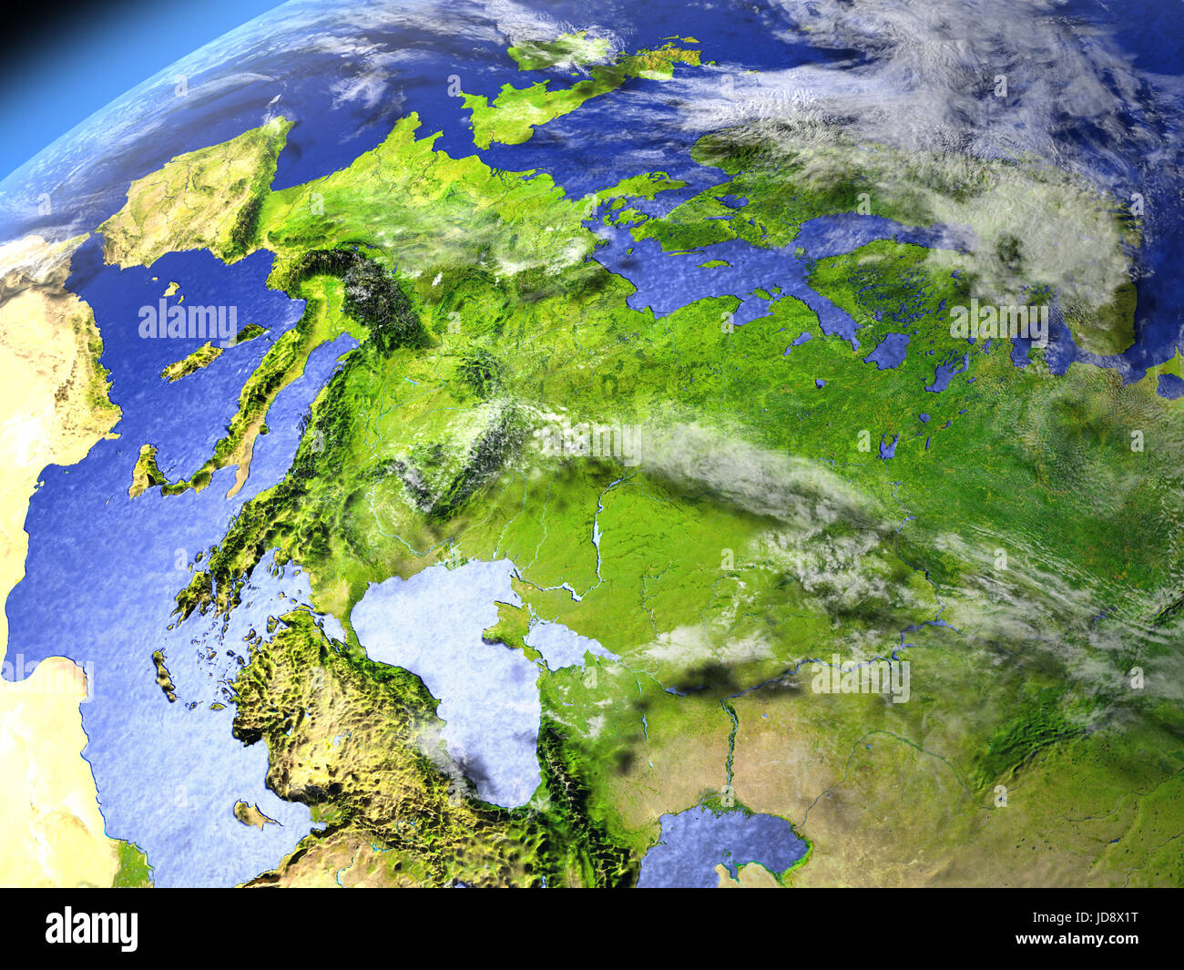 Europe from Earth's orbit in space. 3D illustration with detailed ...