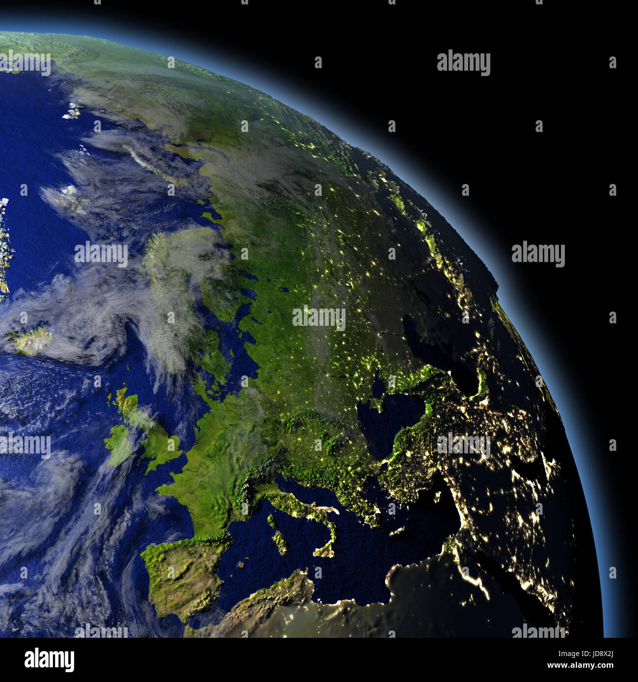 Europe from Earth's orbit in space. 3D illustration with detailed ...