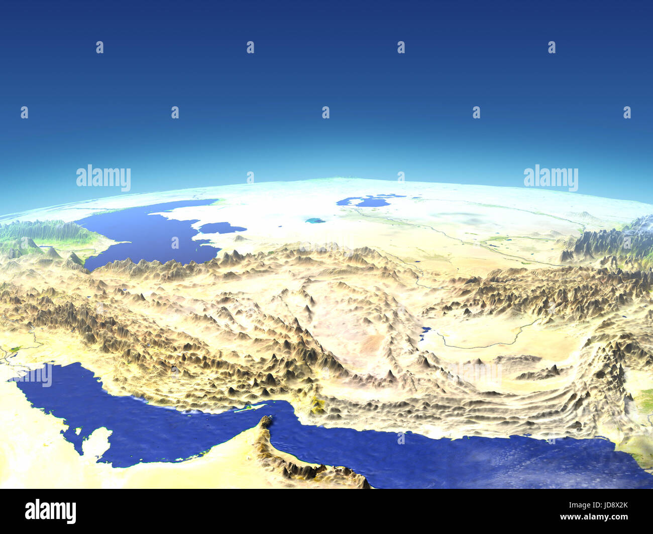 Iran and Pakistan region from Earth's orbit in space. 3D illustration ...