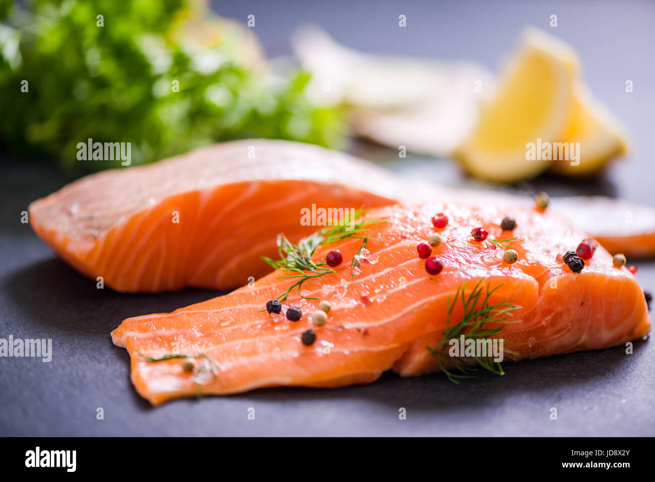Raw salmon fish steak portion Stock Photo - Alamy