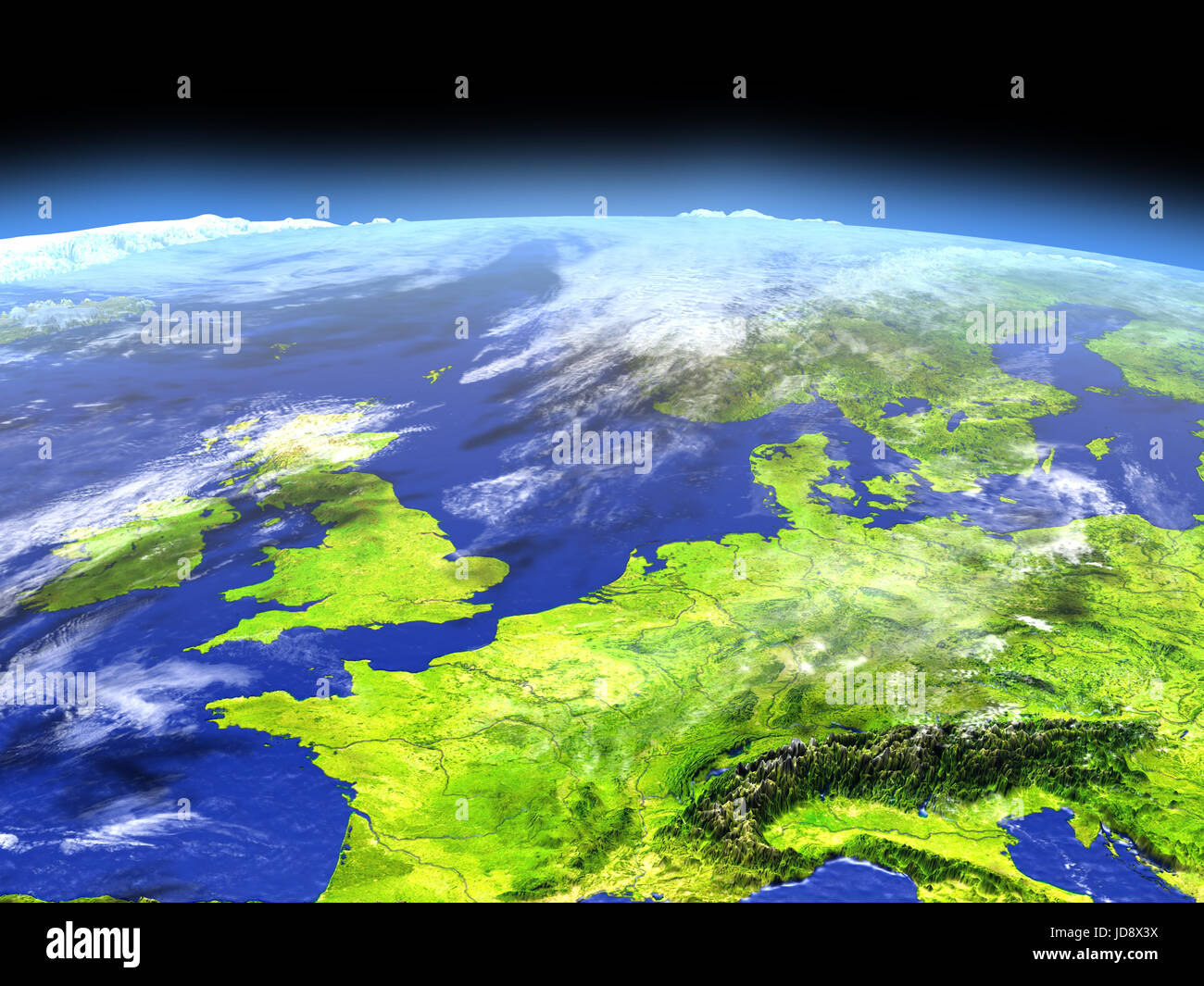 Western Europe from Earth's orbit in space. 3D illustration with ...