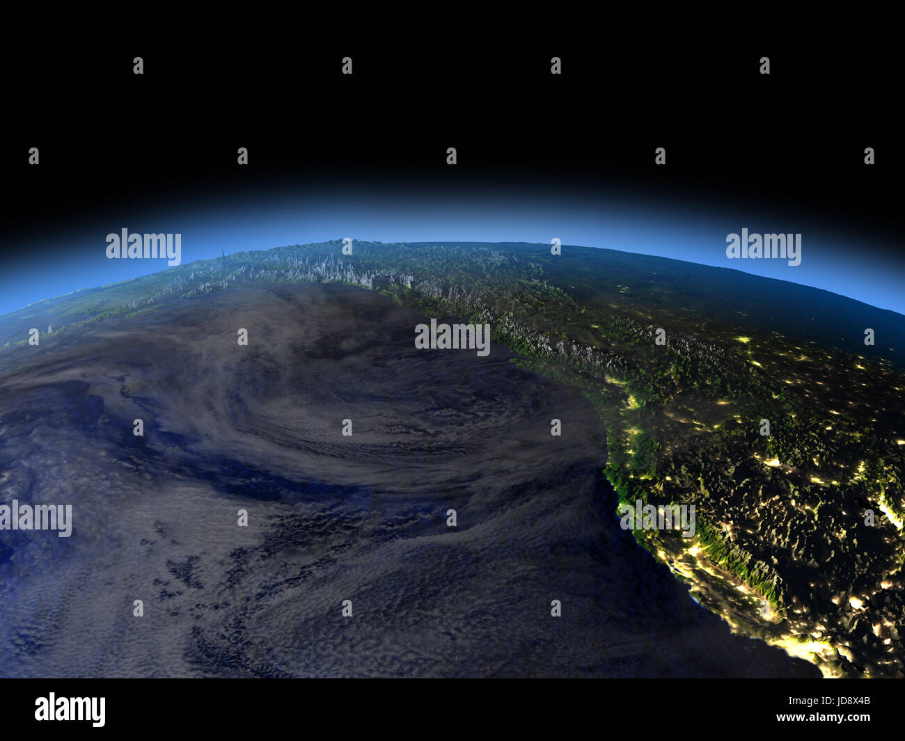 West coast of Canada from space at night with visible illuminated city ...