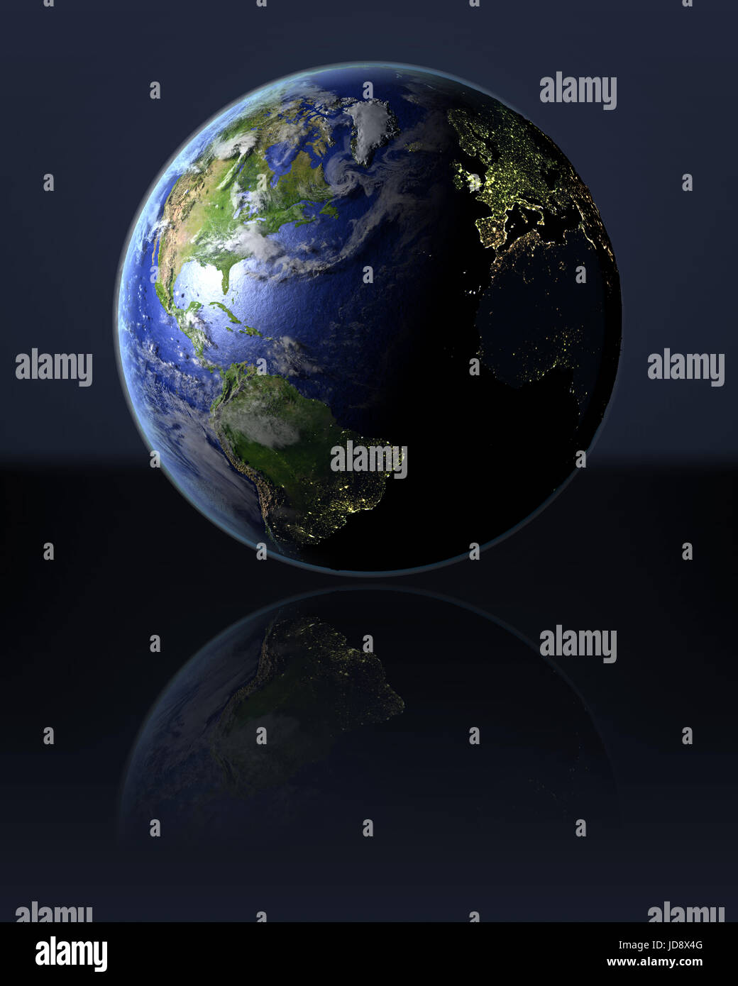 Northern Hemisphere on full globe with dark background. 3D illustration ...