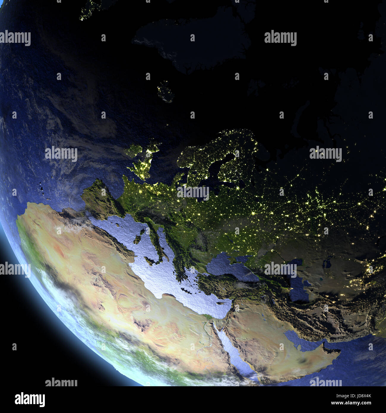 Europe from Earth's orbit in space. 3D illustration with detailed ...