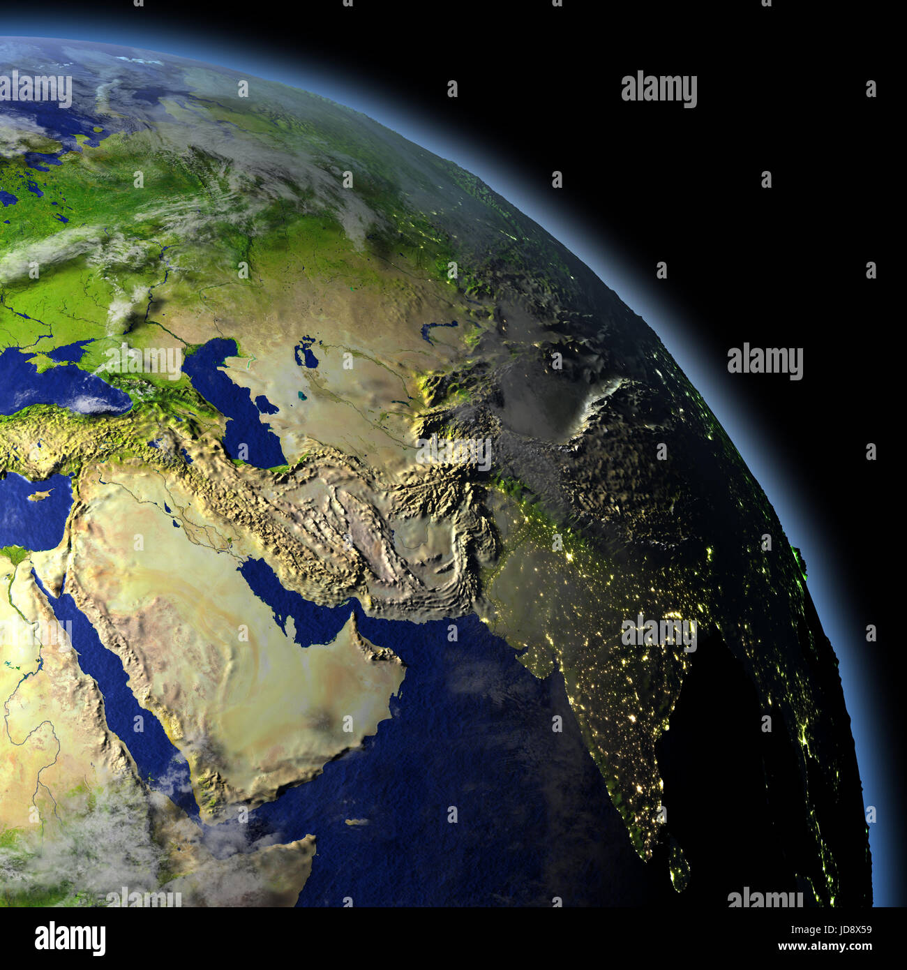 Middle East from Earth's orbit in space. 3D illustration with detailed ...