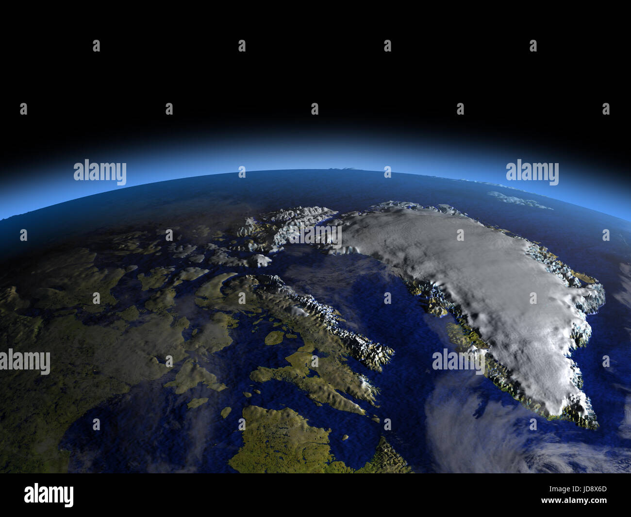 Northern Canada and Greenland from space at night with visible ...