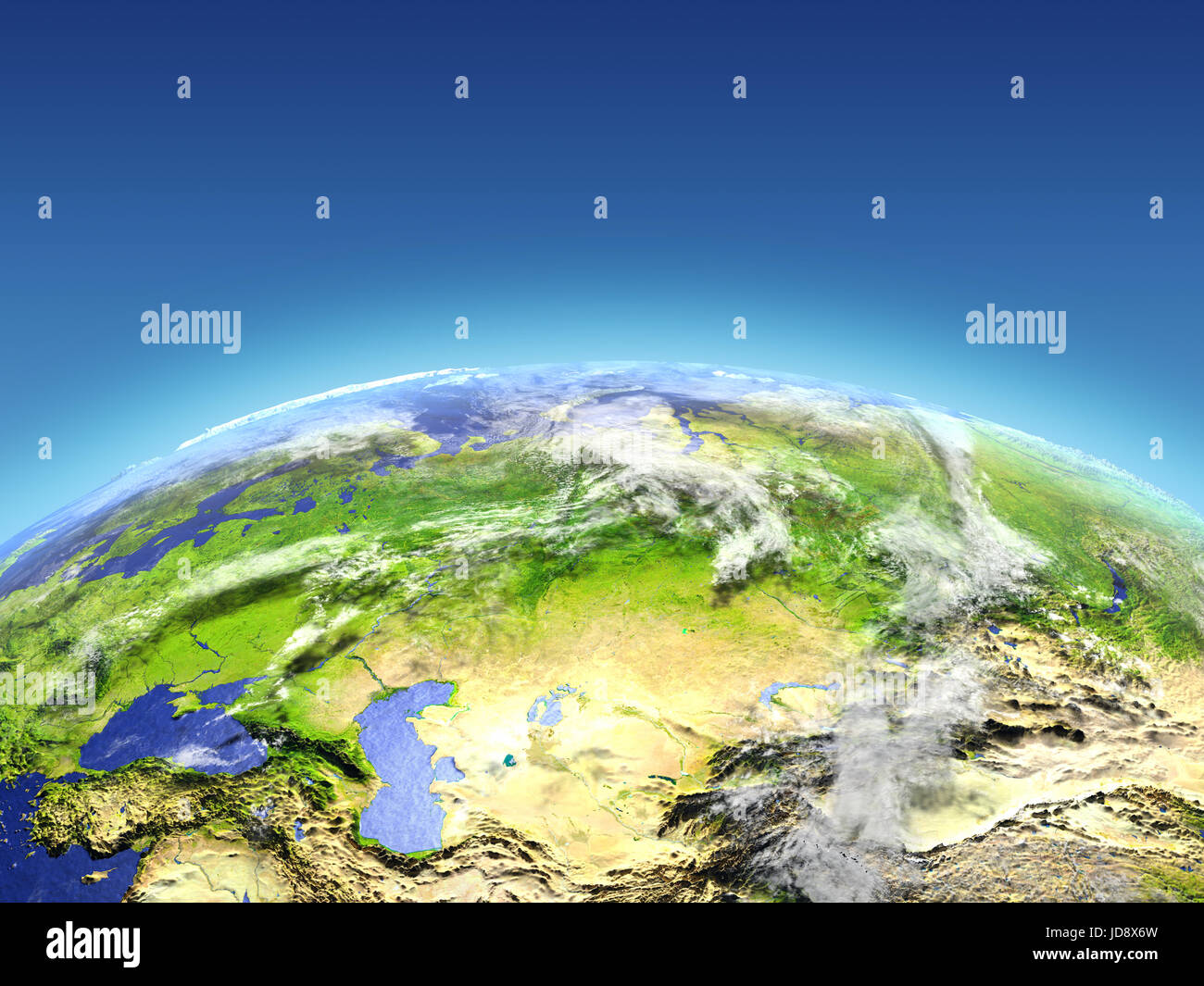 Western and central Asia from Earth's orbit in space. 3D illustration ...