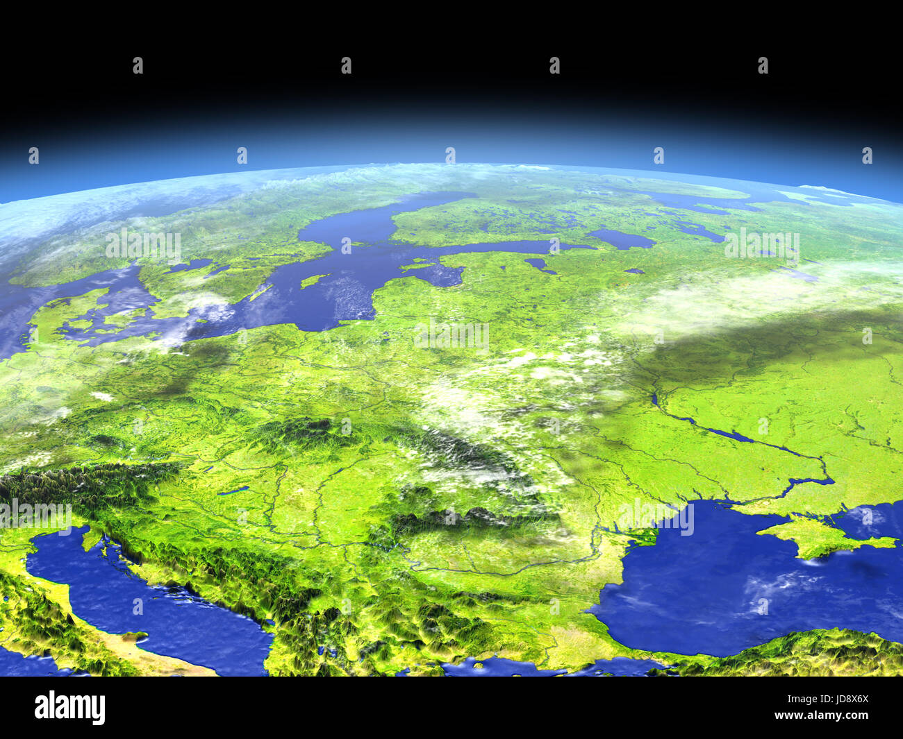 Eastern Europe from Earth's orbit in space. 3D illustration with ...