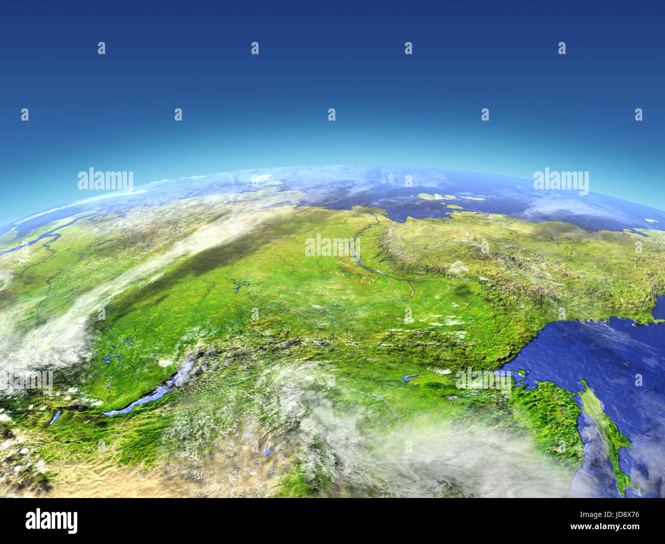 Siberia from Earth's orbit in space. 3D illustration with detailed ...