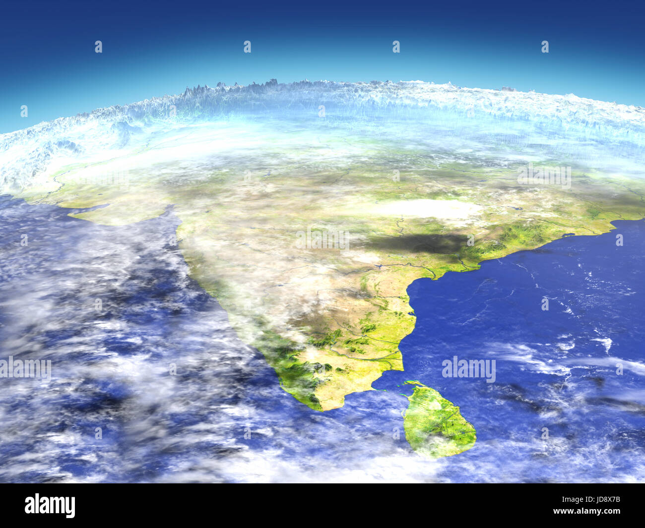 Indian subcontinent from Earth's orbit in space. 3D illustration with ...