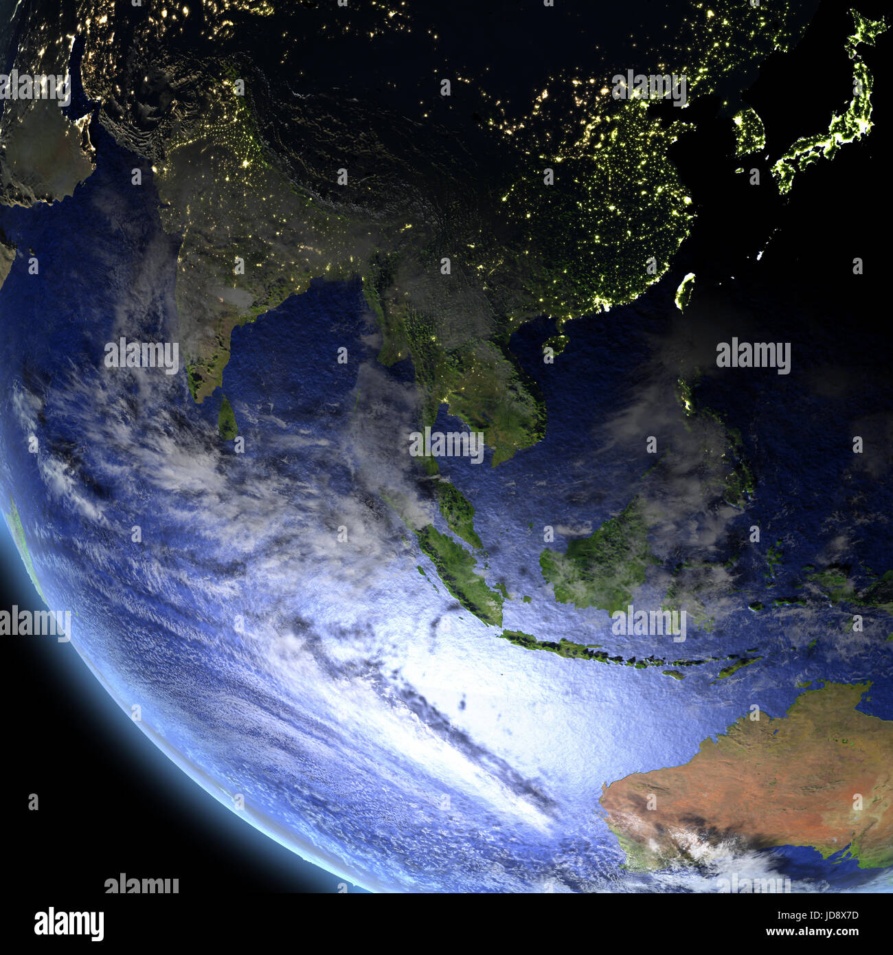 Southeast Asia from Earth's orbit in space. 3D illustration with ...