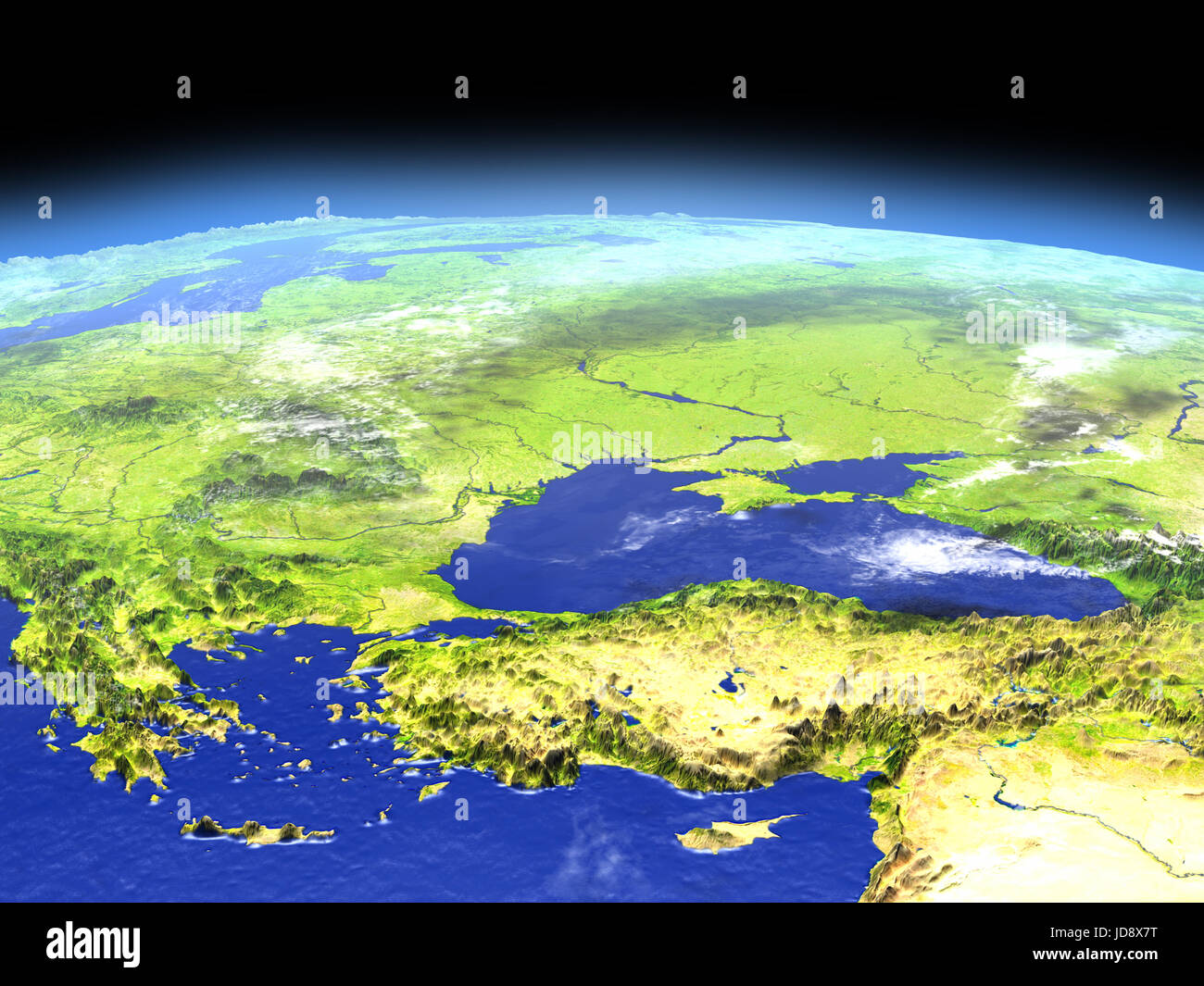 Turkey and Black sea region from Earth's orbit in space. 3D ...