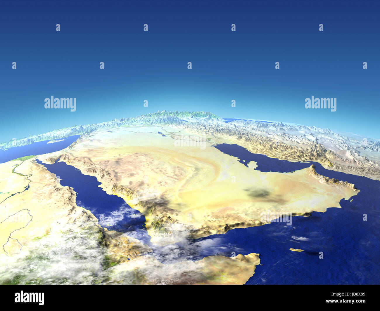 Arab Peninsula from Earth's orbit in space. 3D illustration with ...