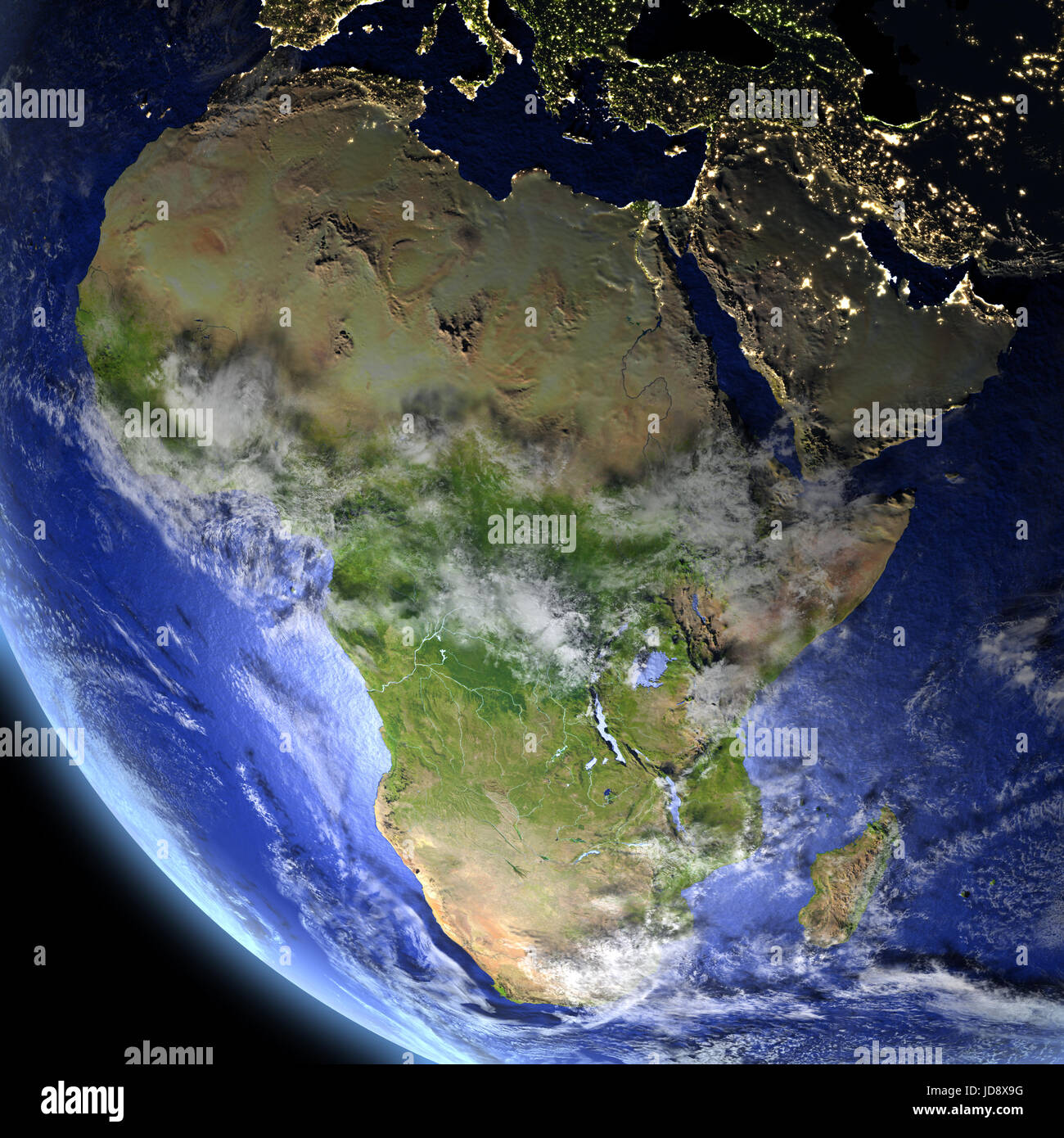 Africa from Earth's orbit in space. 3D illustration with detailed ...