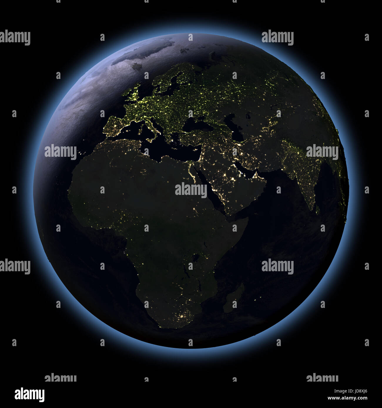 EMEA region at night from Earth's orbit in space. 3D illustration with ...