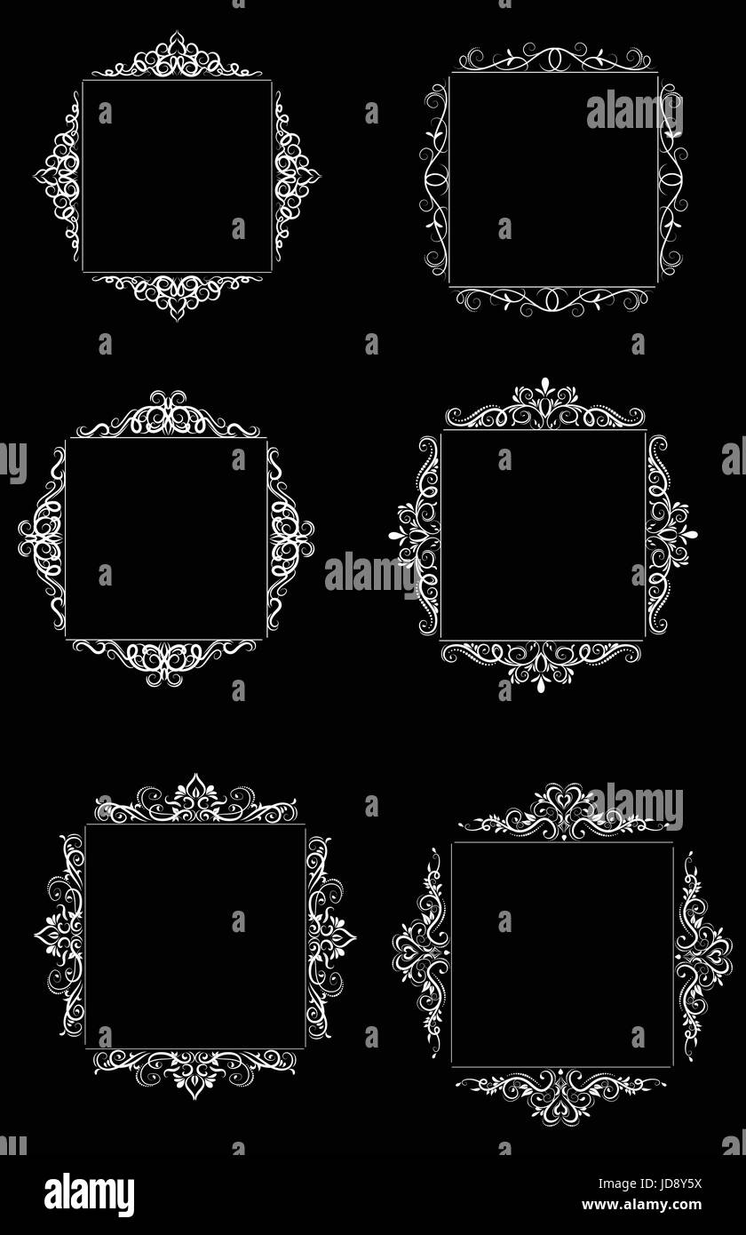 Vintage vector swirl frame set on black background Stock Vector Image ...