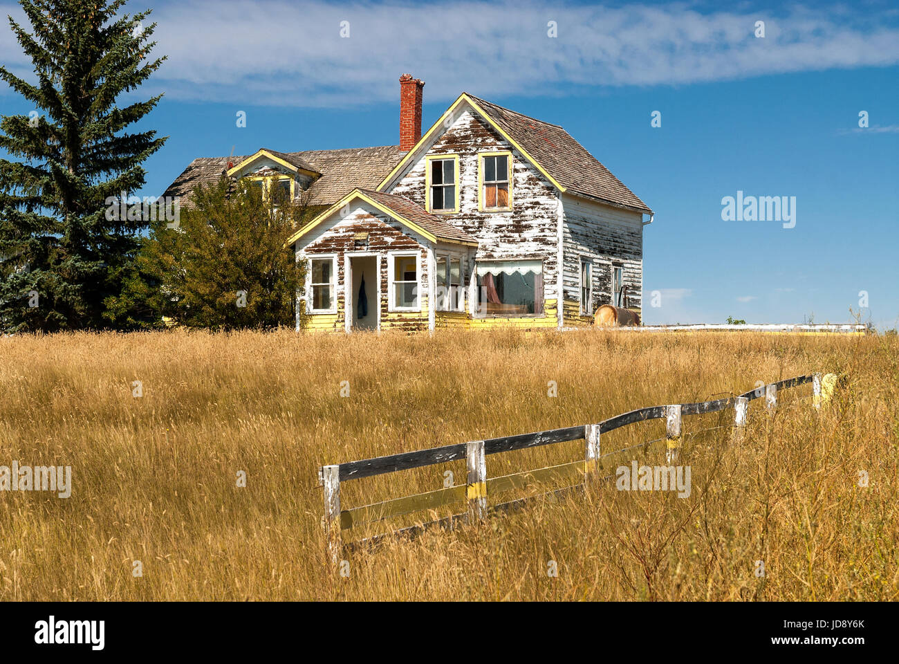 Abandoned farm house in overgrown field Stock Photo - Alamy