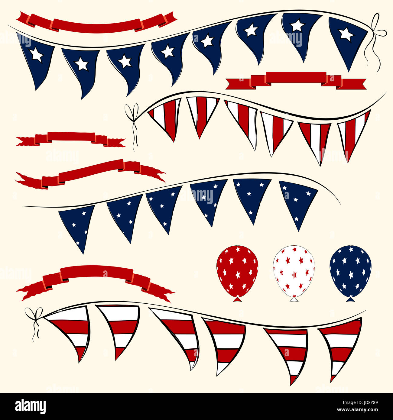 Set of patriotic Independence Day bunting, balloons and ribbons ...