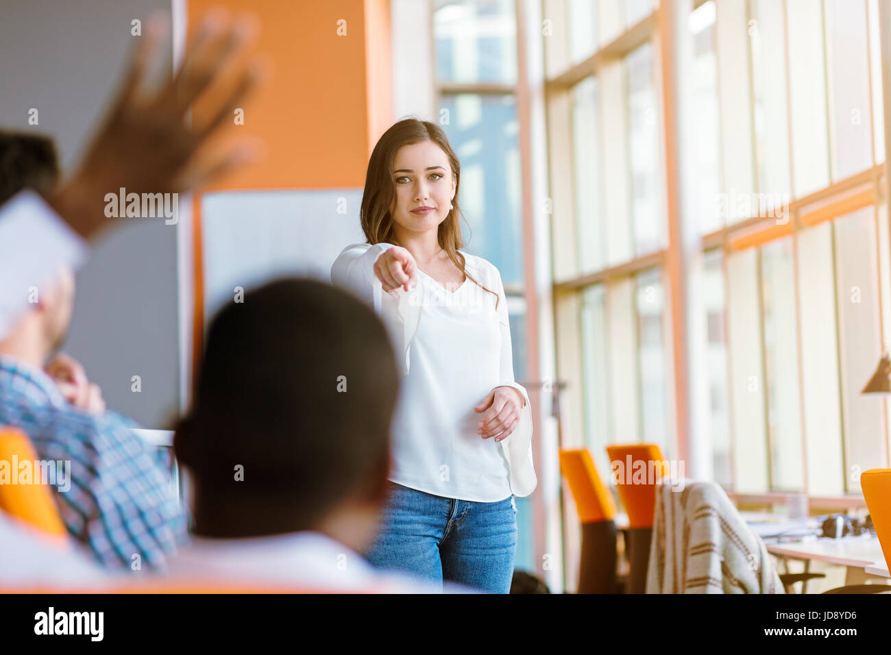 African american Business people Raising there Hand Up at a Conference ...