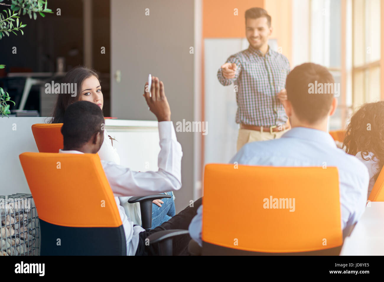 business, startup, presentation, strategy and people concept - man on ...