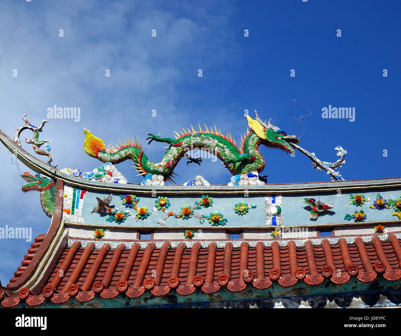 Chinese temple roof ridge decorated with mythological beasts Stock ...