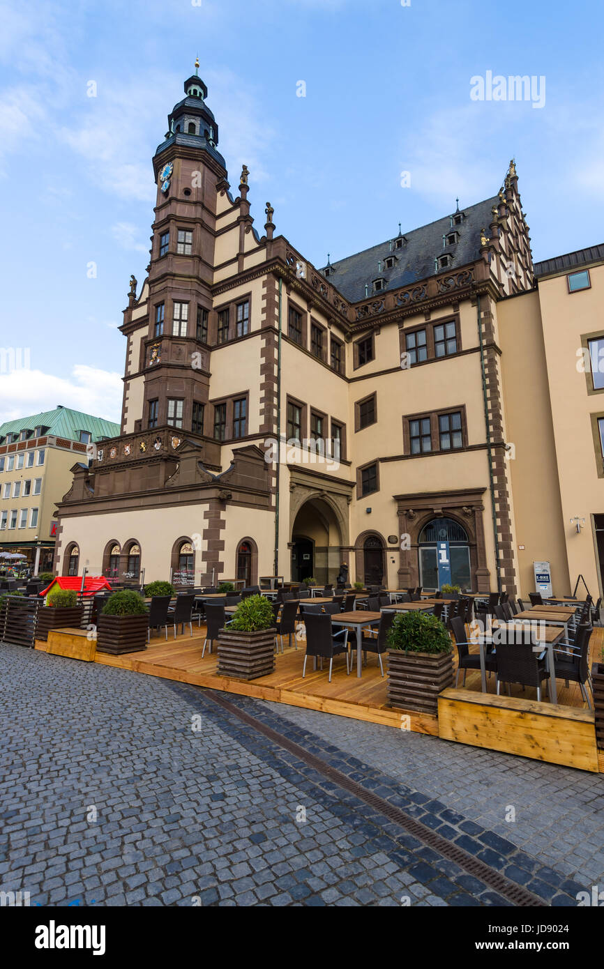 SCHWEINFURT, GERMANY - APRIL 21, 2017: Market square with town hall ...