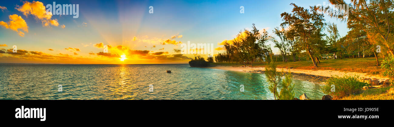 Coastal view at sunset. Mauritius island. Panorama Stock Photo - Alamy