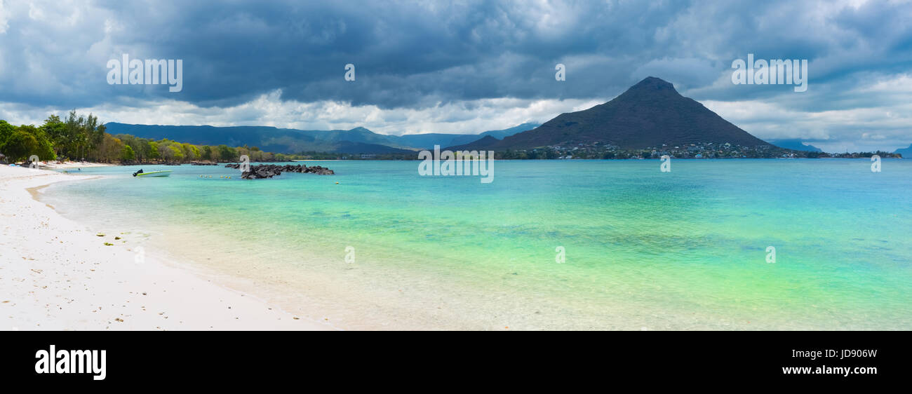 Sandy tropical Wolmar beach at sunny day. Panorama. Mauritius Stock ...