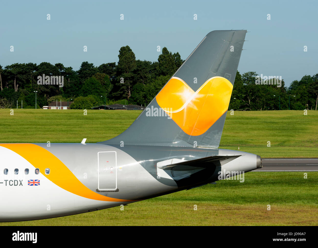 Tail of Thomas Cook Airbus A321 at Birmingham Airport, UK (G-TCDX Stock ...