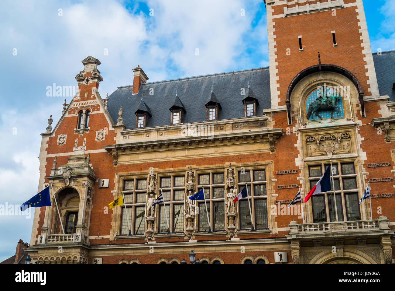 Architecture detail of Municipality of Dunkerque, France Stock Photo ...