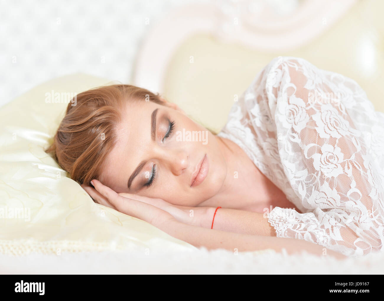 Close up portrait of sleeping beautiful young woman Stock Photo - Alamy
