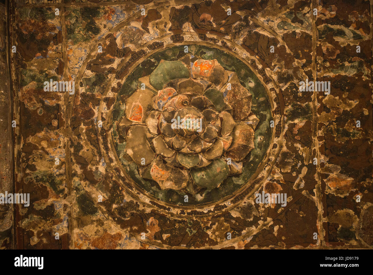 Details of lotus carved ceiling at one of the caves in Ellora Stock ...