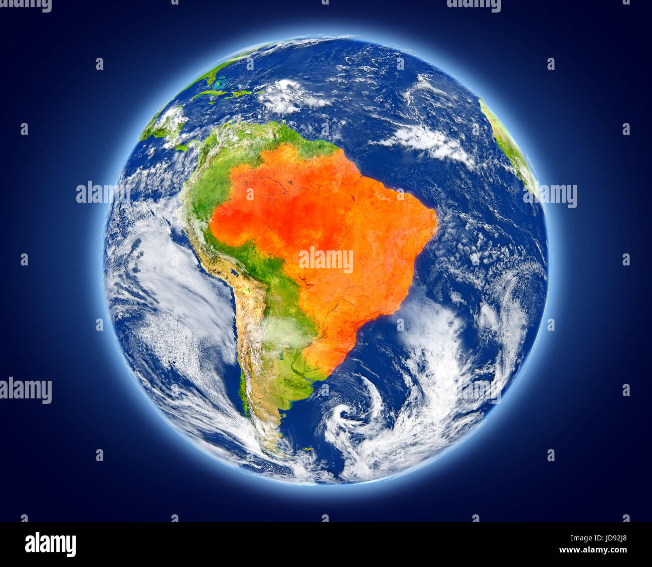 Brazil highlighted in red on planet Earth. 3D illustration with ...