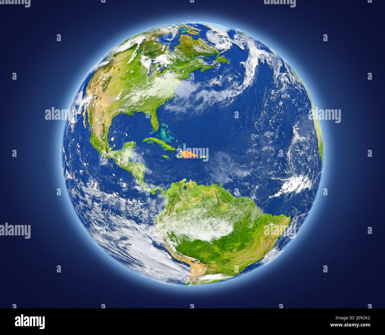 Dominican Republic highlighted in red on planet Earth. 3D illustration ...