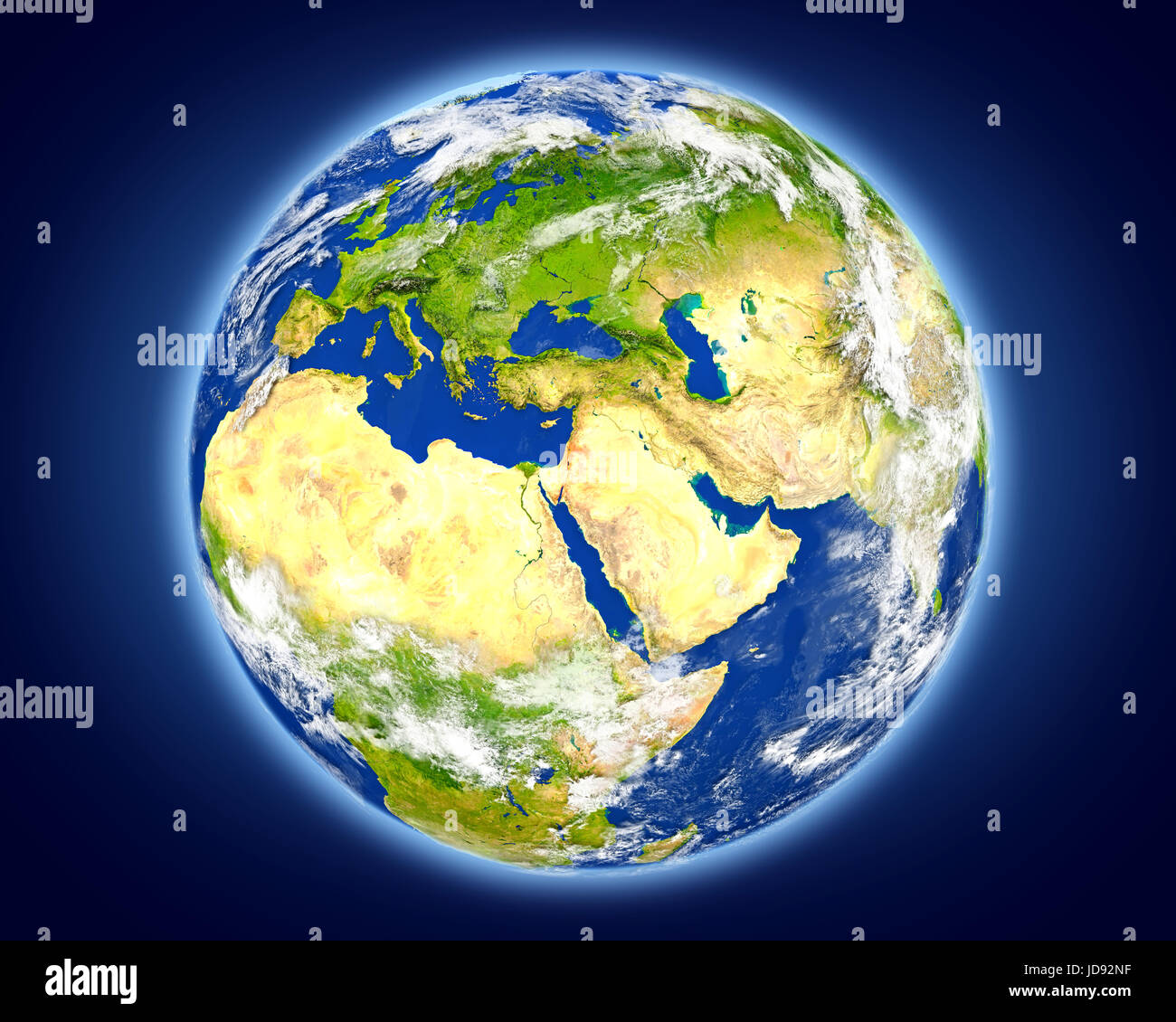Jordan highlighted in red on planet Earth. 3D illustration with ...