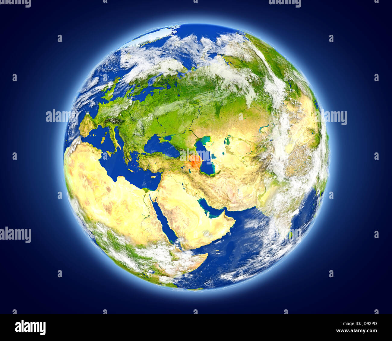Azerbaijan highlighted in red on planet Earth. 3D illustration with ...