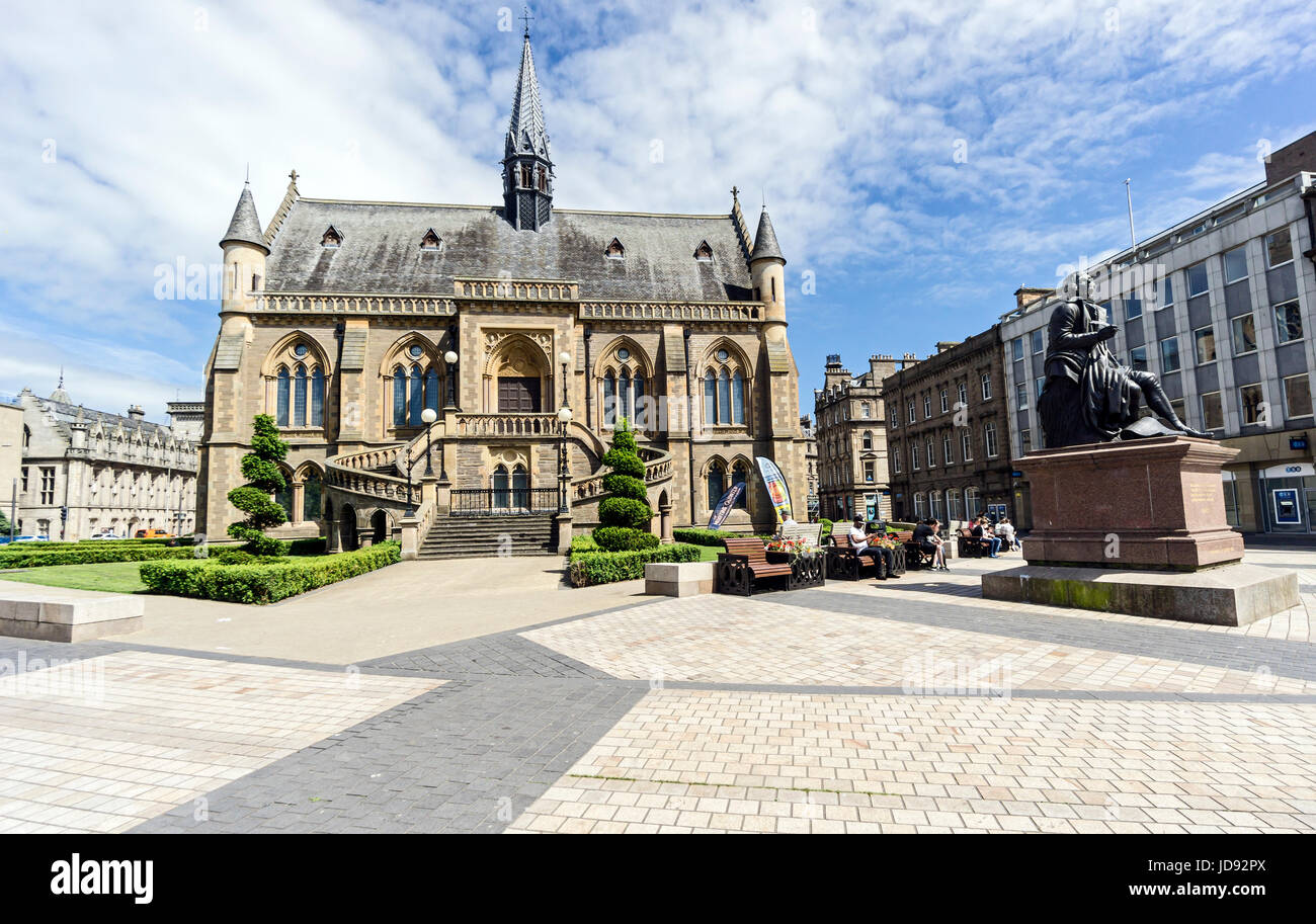 The McManus art gallery and museum & Robert Burns statue in Albert Square Dundee Tayside ...