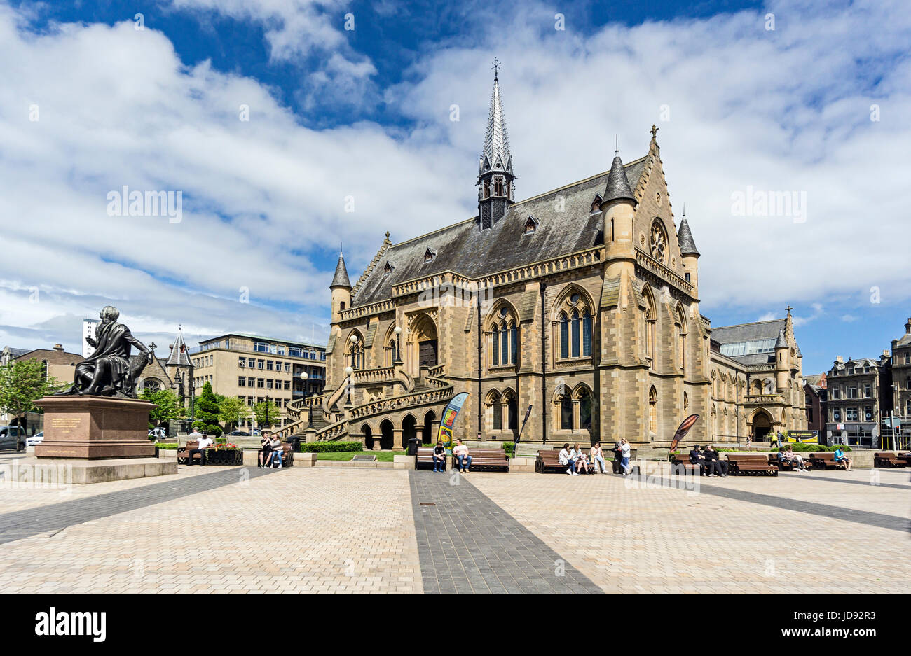 The McManus art gallery and museum & Robert Burns statue in Albert Square Dundee Tayside ...