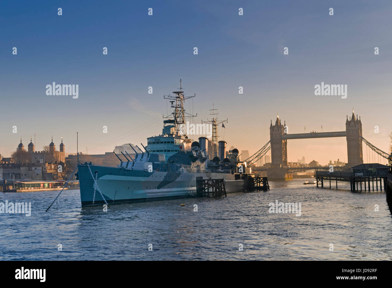 HMS Belfast, Tower Bridge and Tower of London UK Stock Photo - Alamy