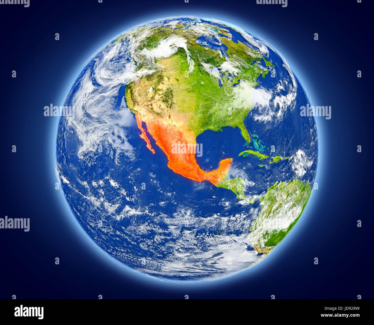 Mexico highlighted in red on planet Earth. 3D illustration with ...